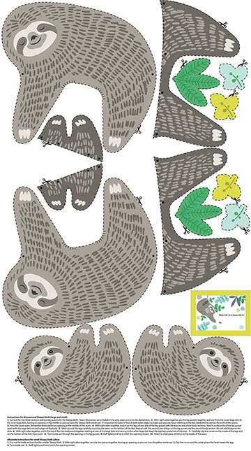 Sleepy Sloth quilt fabric panel by Northcott including instructions The ...